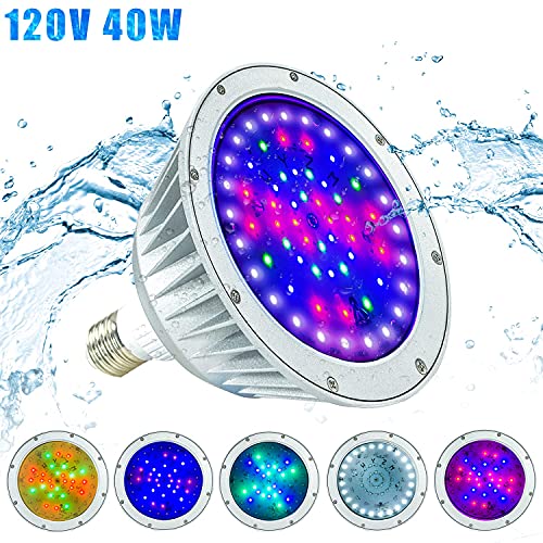 Waterproof 120V 40W Color Changing LED Pool Light Bulb for Inground Swimming Pool,Fit in for Pentair and Hayward Pool Light Fixtures (120V RGBW)