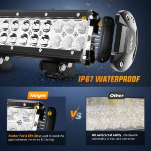 Nilight - NI06A-72W 12Inch 72W Spot Flood Combo Led Light Bar Off Road Lights Boat Lights Fog Light Driving Lights LED Work Light for Trucks, 2 Years Warranty