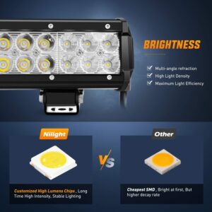 Nilight - NI06A-72W 12Inch 72W Spot Flood Combo Led Light Bar Off Road Lights Boat Lights Fog Light Driving Lights LED Work Light for Trucks, 2 Years Warranty