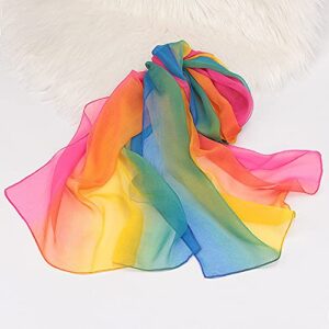 GOFINEE Women Soft Chiffon Multi-Colored Long Neck Scarf Head Hair Wrap Rainbow