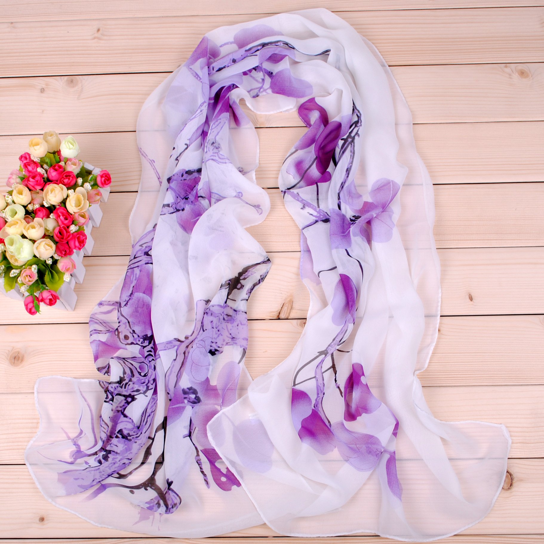 GOFINEE Women Chiffon Long Neck Scarf Head Hair Wrap Soft Lightweight Grape