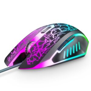 versiontech. wired gaming mouse, computer mouse ergonomic mice with 7 led lights rgb backlit, 6 programmable buttons, 4 adjustable dpi for laptop pc gamer desktop chromebook mac games-black