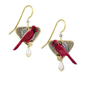 silver forest cardinal dangle fashion earrings