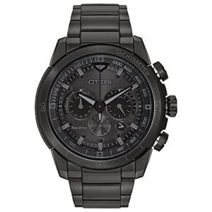 citizen men's eco-drive weekender ecosphere chronograph watch in ip stainless steel, black dial (model: ca4184-81e)