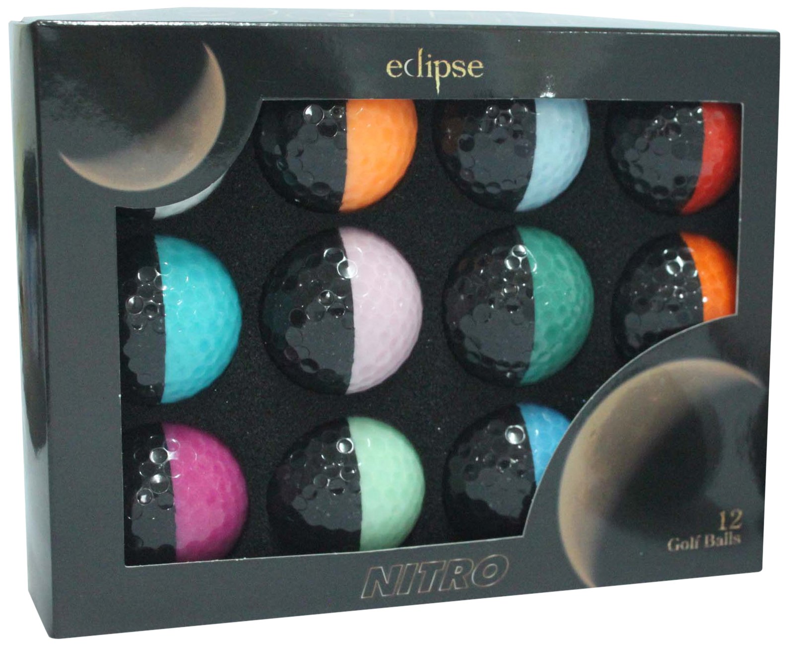 Nitro Eclipse Golf Balls, Black/Multicolor