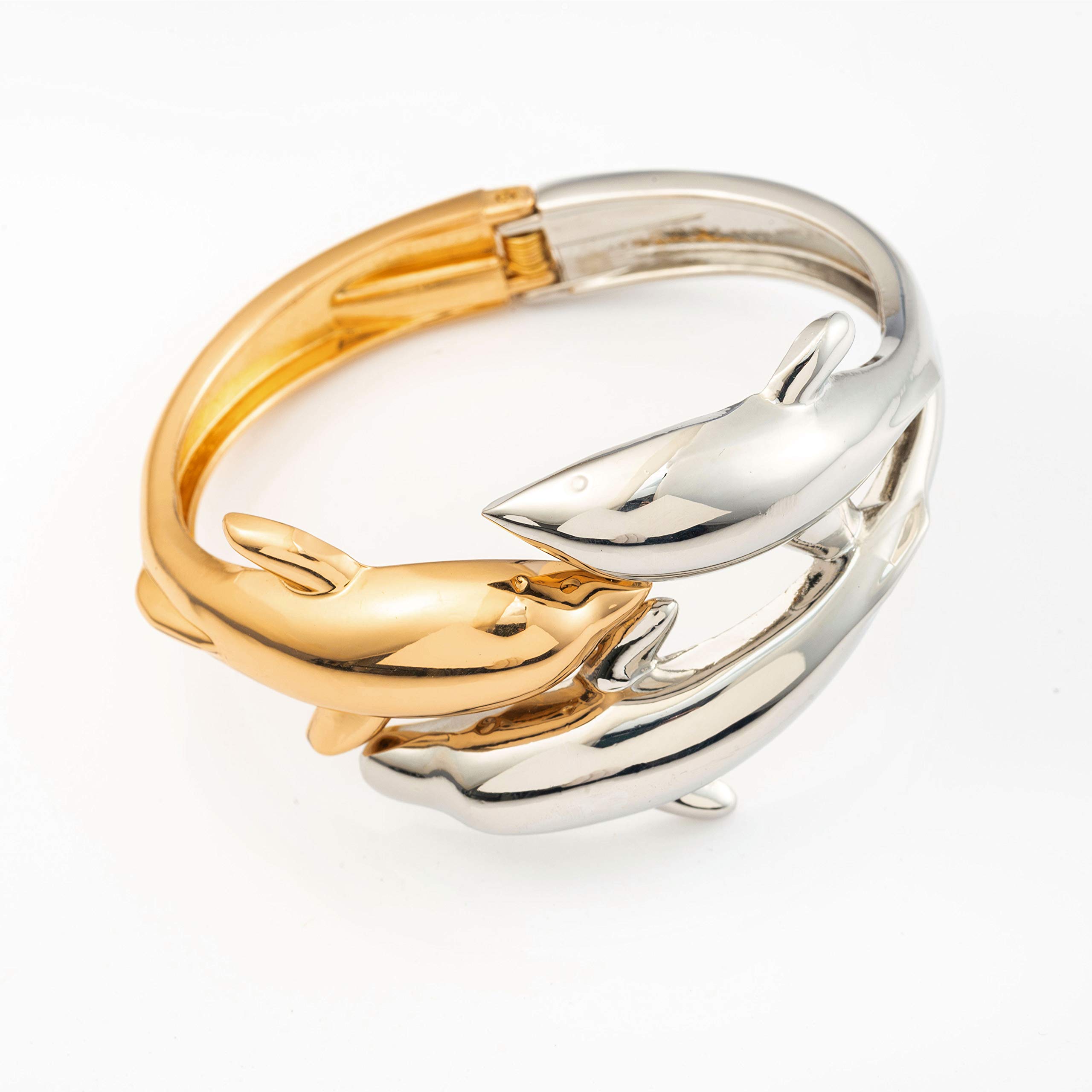 ODETOJOY Dolphin Bracelets for Women 18K Gold Silver Plated Cute Dolphin Bangle Bracelets for Girls Three Dolphins Sea Animal Elegant Jewelry for Ladies (Gold and Silver)