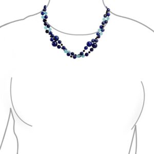 Bling Jewelry Long Wrap Around Layer Blue Shades Aqua Quartz Blue Lapis Black Onyx Gemstone Ball Bead Strand Necklace For Women 40 Inch