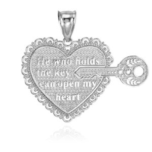 925 sterling silver textured charm key of my heart charm 2-piece pendant set