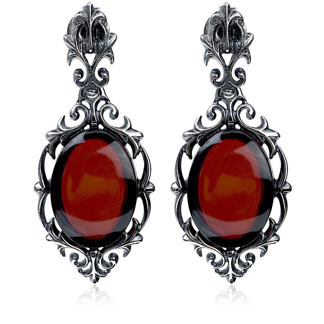 Ian and Valeri Co Cherry Amber Sterling Silver Antique Finish Stud Earrings