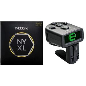 d'addario nyxl super light top / regular bottom electric guitar strings and ns micro tuner bundle