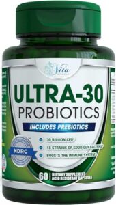 probiotic 30 billion cfu 18 strains for digestive & gut health - men & women prebiotic & probiotics supplement support for bloating constipation diarrhea gas - includes lactobacillus gasseri