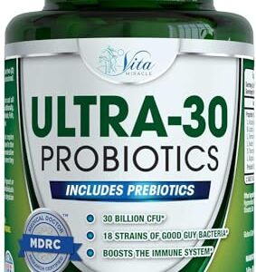 Probiotic 30 Billion CFU 18 Strains for Digestive & Gut Health - Men & Women Prebiotic & Probiotics Supplement Support for Bloating Constipation Diarrhea Gas - Includes Lactobacillus Gasseri