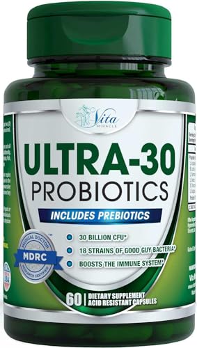 Probiotic 30 Billion CFU 18 Strains for Digestive & Gut Health - Men & Women Prebiotic & Probiotics Supplement Support for Bloating Constipation Diarrhea Gas - Includes Lactobacillus Gasseri