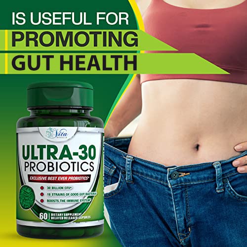 Probiotic 30 Billion CFU 18 Strains for Digestive & Gut Health - Men & Women Prebiotic & Probiotics Supplement Support for Bloating Constipation Diarrhea Gas - Includes Lactobacillus Gasseri