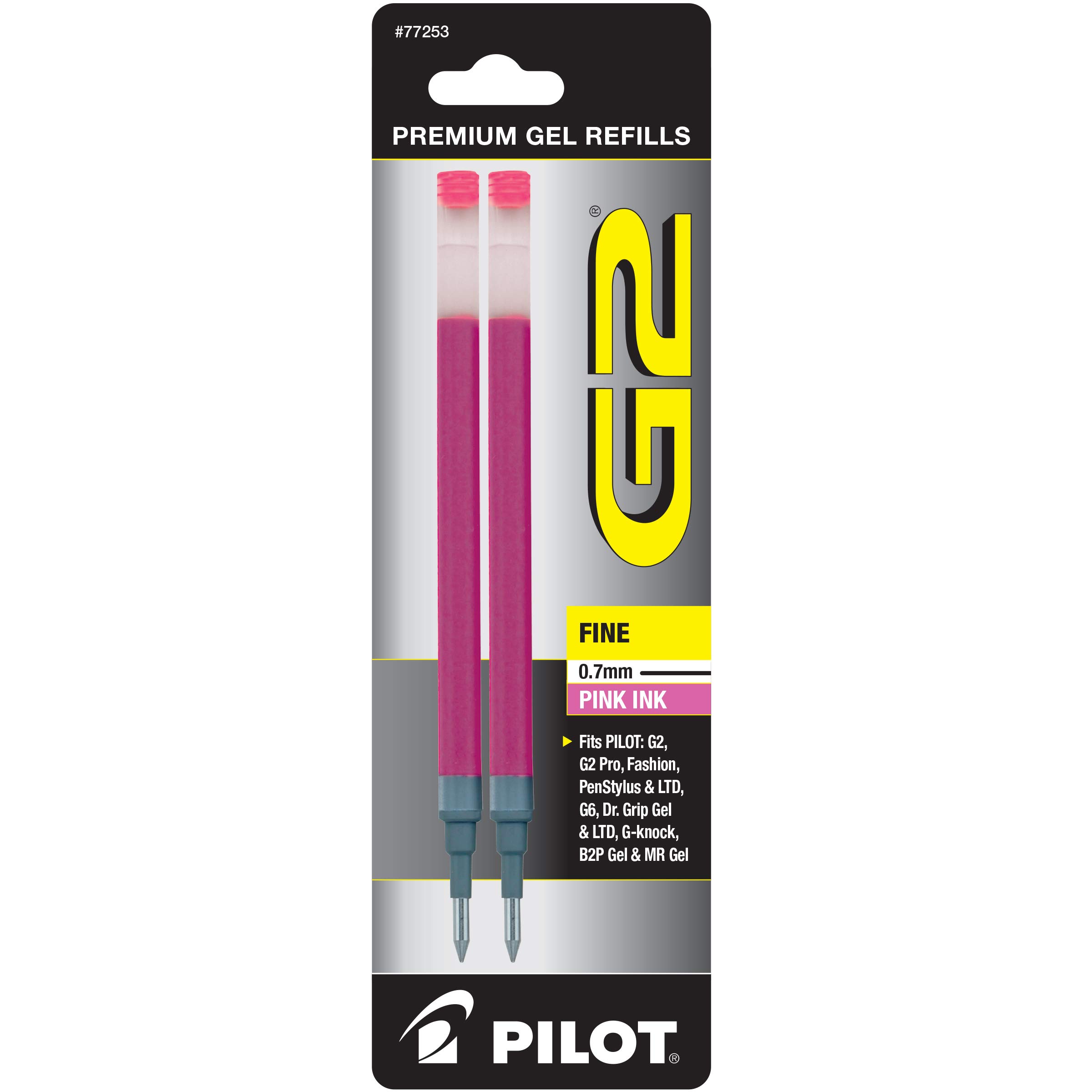 Pilot, G2 Gel Ink Refills, Fine Point 0.7 mm, Pink, Pack of 2