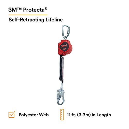 3M Protecta Rebel 3100426 Self Retracting Lifeline, Steel Swivel Snap Hook & Carabiner, 11', Black/Red