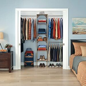 ClosetMaid SuiteSymphony Wood Closet Organizer Starter Kit with Tower and 3 Hang Rods Shelves, Adjustable, Fits Spaces 4 – 9 ft. Wide, Natural Gray, 16"