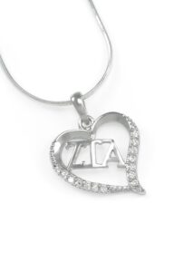 the collegiate standard zeta tau alpha sterling silver heart pendant set with czs