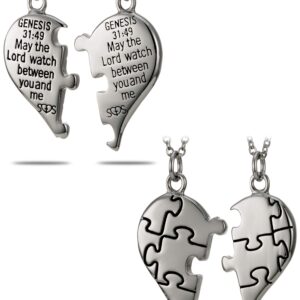 Stainless Steel Puzzle Piece Split Heart Necklace-Genesis 31:49