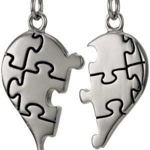 Stainless Steel Puzzle Piece Split Heart Necklace-Genesis 31:49