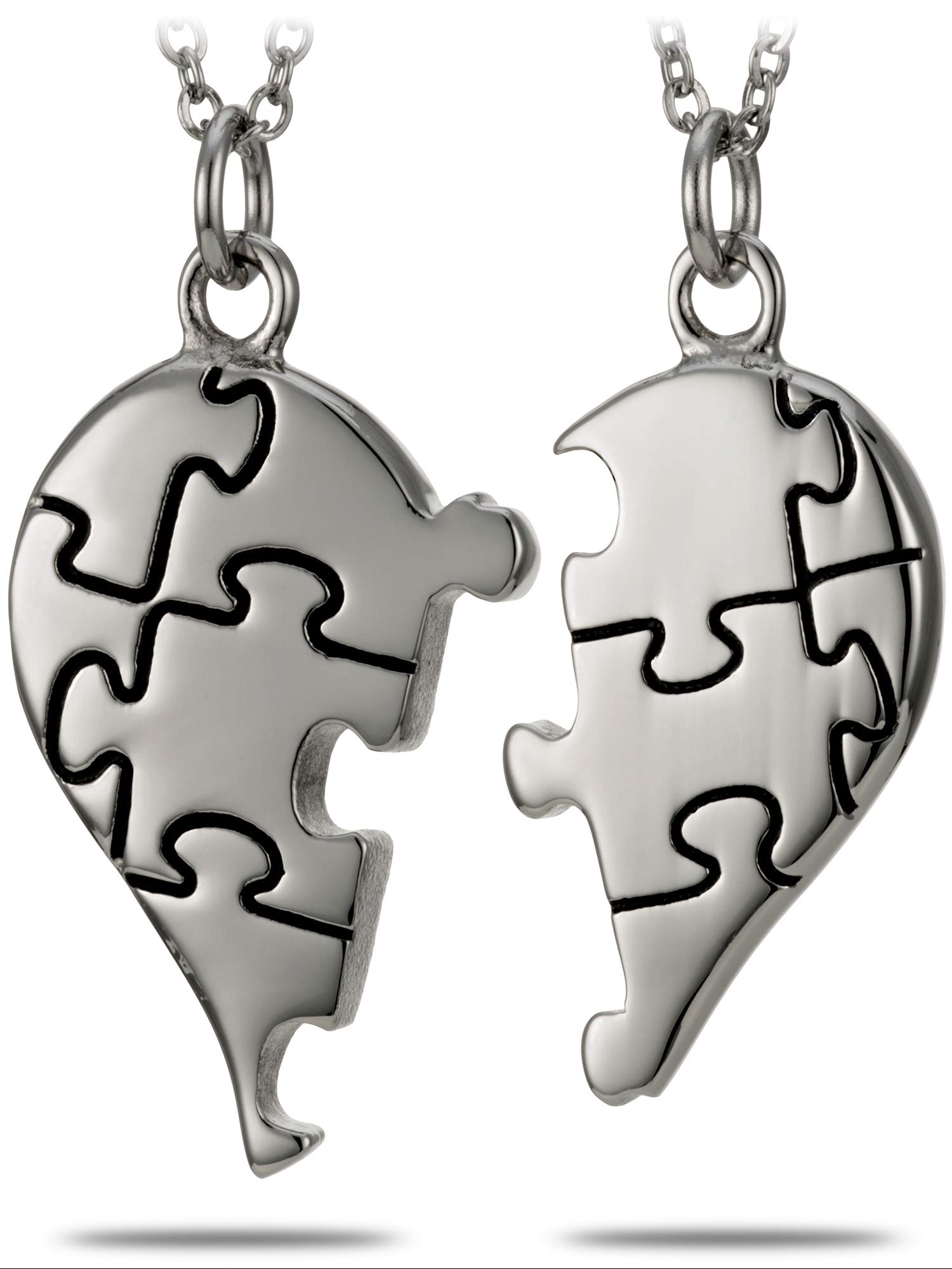 Stainless Steel Puzzle Piece Split Heart Necklace-Genesis 31:49