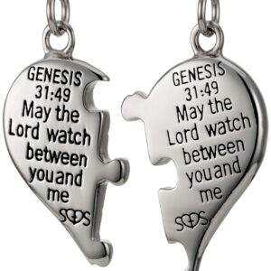 Stainless Steel Puzzle Piece Split Heart Necklace-Genesis 31:49