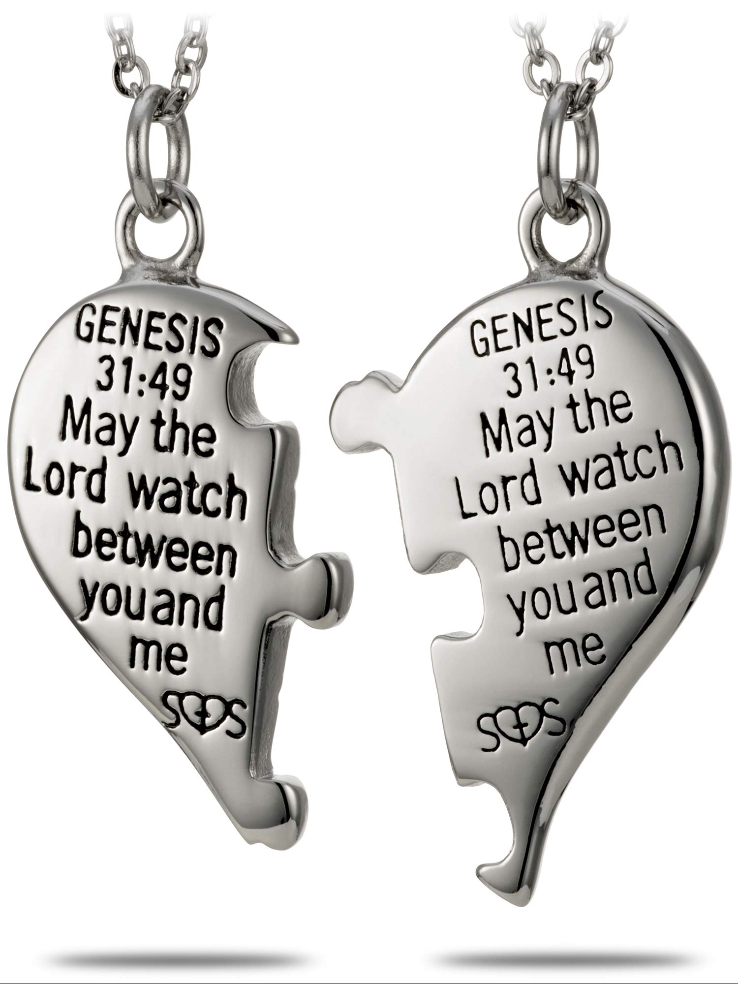 Stainless Steel Puzzle Piece Split Heart Necklace-Genesis 31:49