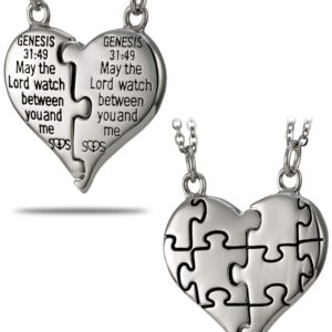 Stainless Steel Puzzle Piece Split Heart Necklace-Genesis 31:49