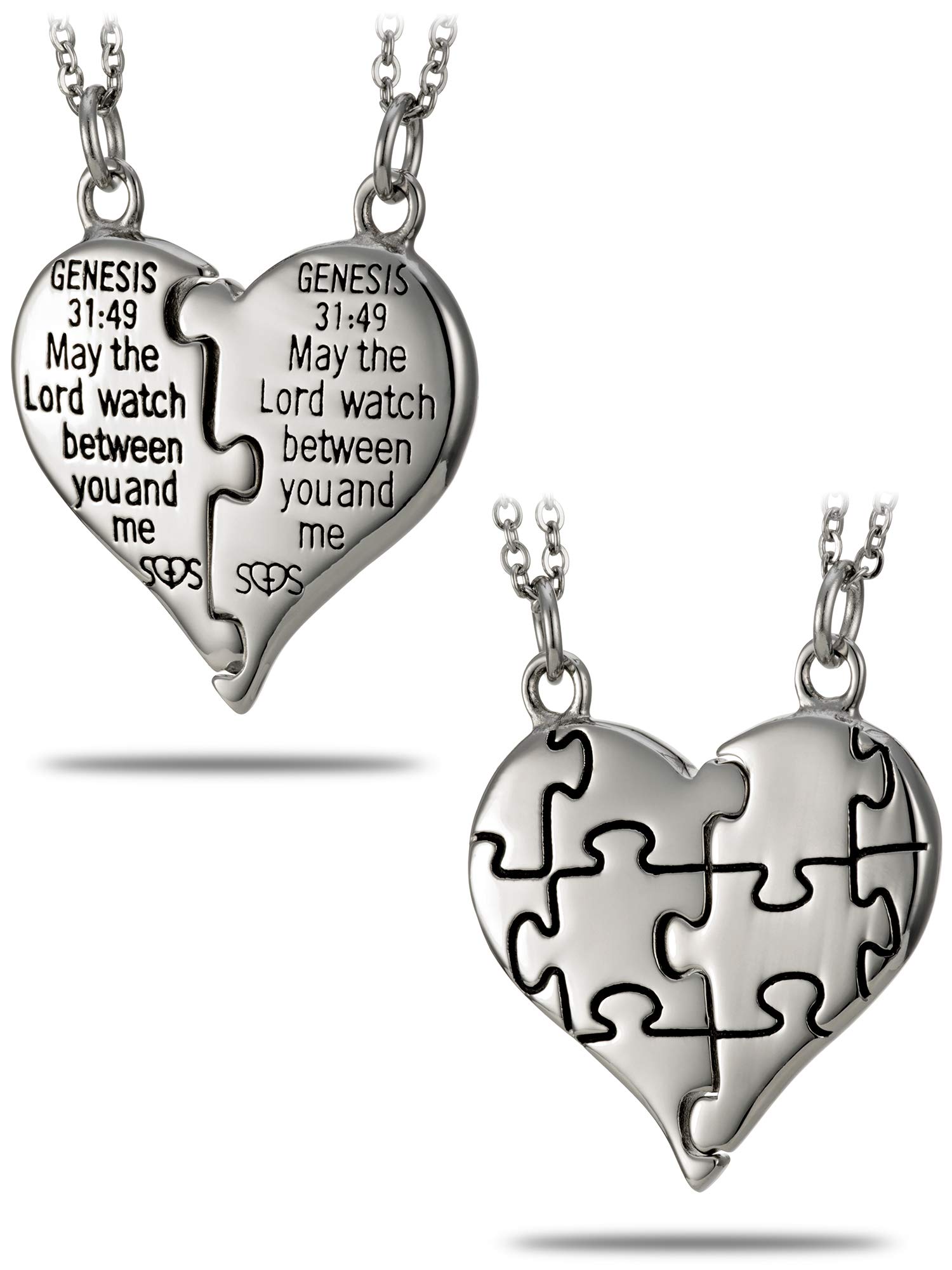 Stainless Steel Puzzle Piece Split Heart Necklace-Genesis 31:49