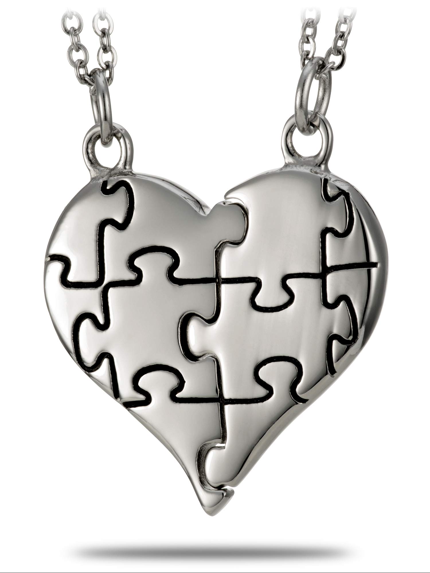 Stainless Steel Puzzle Piece Split Heart Necklace-Genesis 31:49