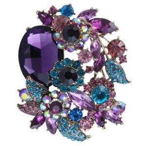 ever faith rhinestone crystal party flower leaf vine brooch amethyst color antique-gold-tone