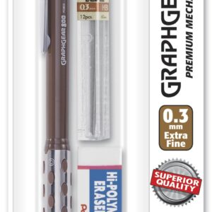 Pentel Graph Gear 800 Mechanical Drafting Pencil, 0.3mm, Brown Barrel with Lead (PG803LZBP)