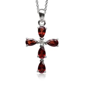 silvershake 1.4ct. natural garnet white gold plated 925 sterling silver cross pendant with 18 inch chain necklace