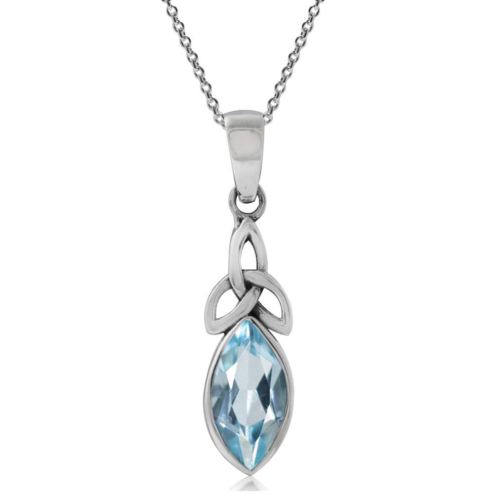 Silvershake 1.3ct. Genuine Blue Topaz 925 Sterling Silver Triquetra Celtic Knot Pendant with 18 Inch Necklace