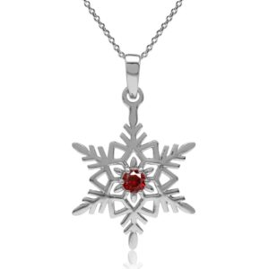 silvershake garnet red cubic zirconia 925 sterling silver snowflake pendant with 18 inch chain necklace