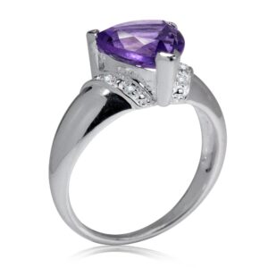 Silvershake 3.08ct. Natural Trillion Shape African Amethyst and White Topaz 925 Sterling Silver Cocktail Ring Size 9