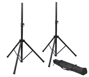 rok-it adjustable speaker stand set with carry bag and dual diameter tube for both 35mm and 38mm speaker mounts; (ri-spkrstdset)