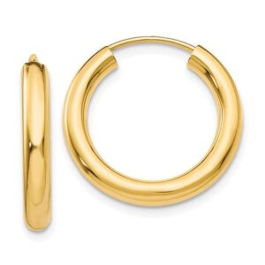 medium 14k yellow gold 3mm wide thick continuous endless hoop earrings, (3/4 inch - 3mm tube) (19mm)