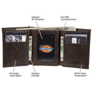 Dickies mens Leather Trifold Wallet, Dark Brown, One Size US