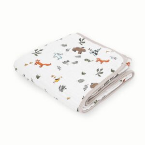 little unicorn – forest friends cotton muslin quilt blanket | 100% cotton | super soft | babies and toddlers | large 47” x 47” | machine washable