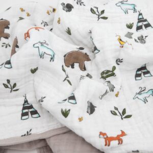 Little Unicorn – Forest Friends Cotton Muslin Quilt Blanket | 100% Cotton | Super Soft | Babies and Toddlers | Large 47” x 47” | Machine Washable