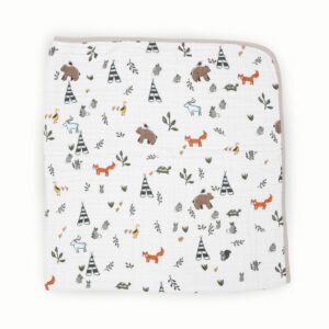 Little Unicorn – Forest Friends Cotton Muslin Quilt Blanket | 100% Cotton | Super Soft | Babies and Toddlers | Large 47” x 47” | Machine Washable