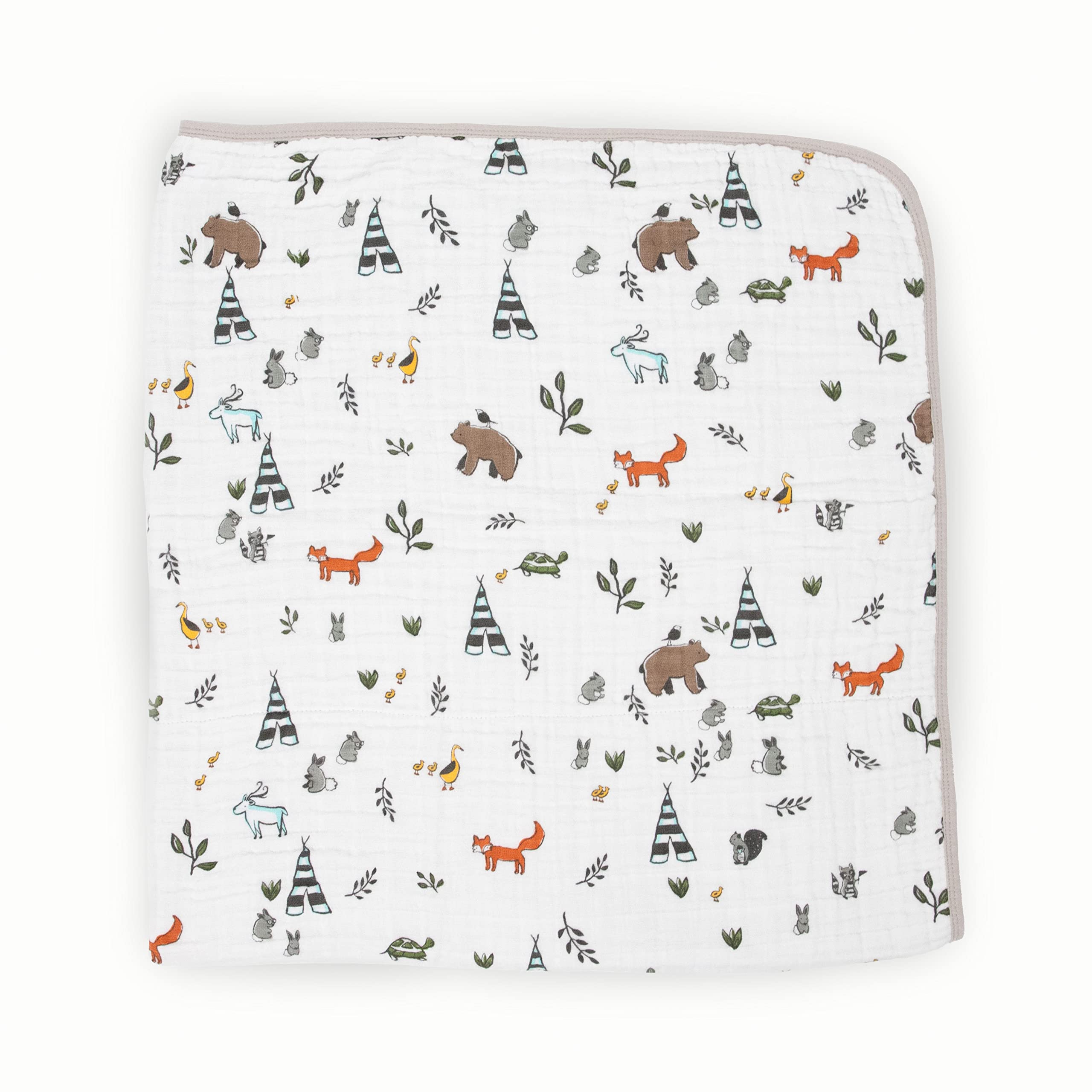 Little Unicorn – Forest Friends Cotton Muslin Quilt Blanket | 100% Cotton | Super Soft | Babies and Toddlers | Large 47” x 47” | Machine Washable