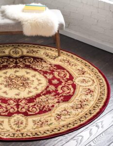 unique loom versailles collection traditional classic medallion motif area rug (6' 0 x 6' 0 round, burgundy/ ivory)