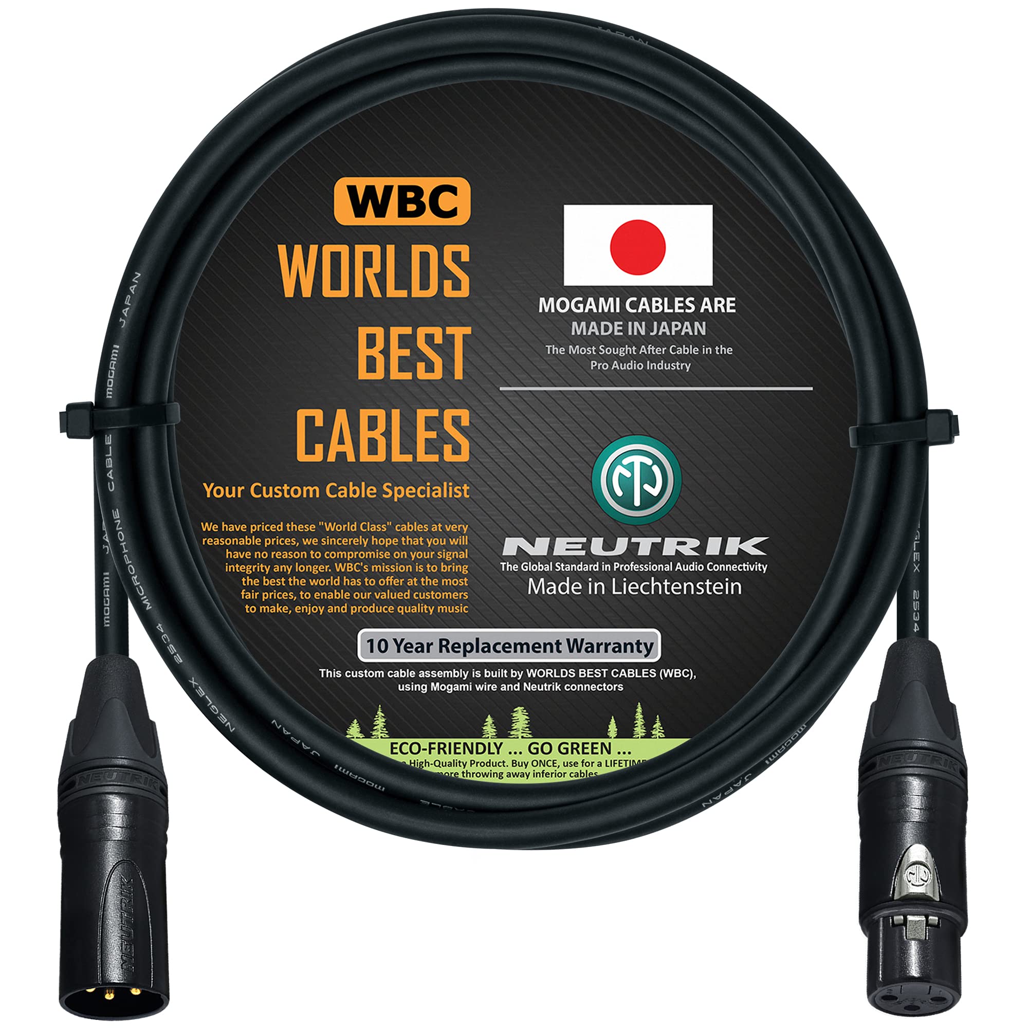 WORLDS BEST CABLES 4 Foot – Quad Balanced Microphone Cable CUSTOM MADE using Mogami 2534 wire and Neutrik NC3MXX-B Male & NC3FXX-B Female XLR Plugs.