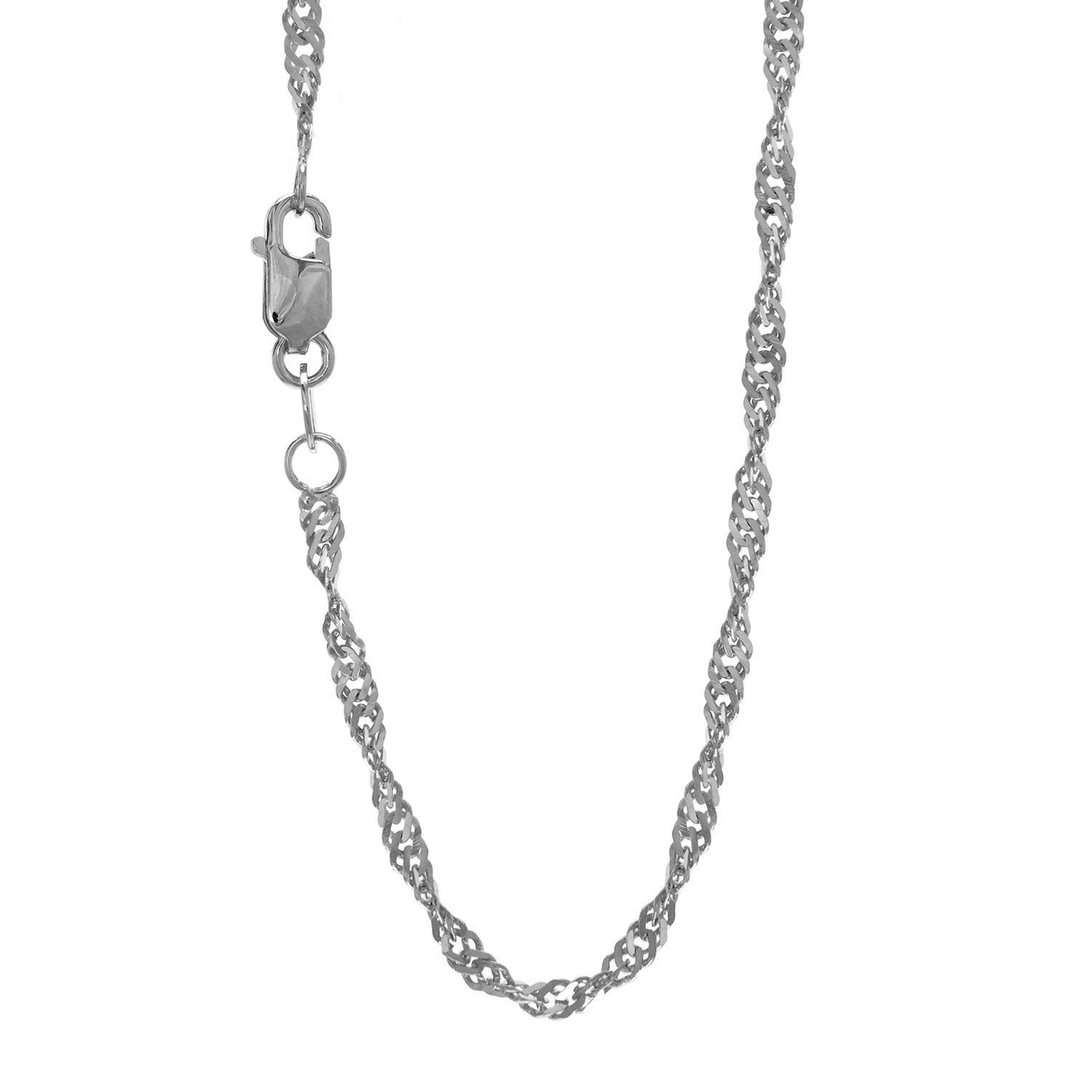 JewelStop 14k Solid White Gold 2.1 mm Singapore Chain Necklace, Lobster Claw Clasp-16 Inches, 2.8gr.