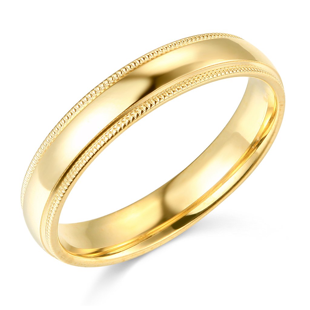 14k Yellow Gold 4mm Plain Milgrain Wedding Band - Size 5.5