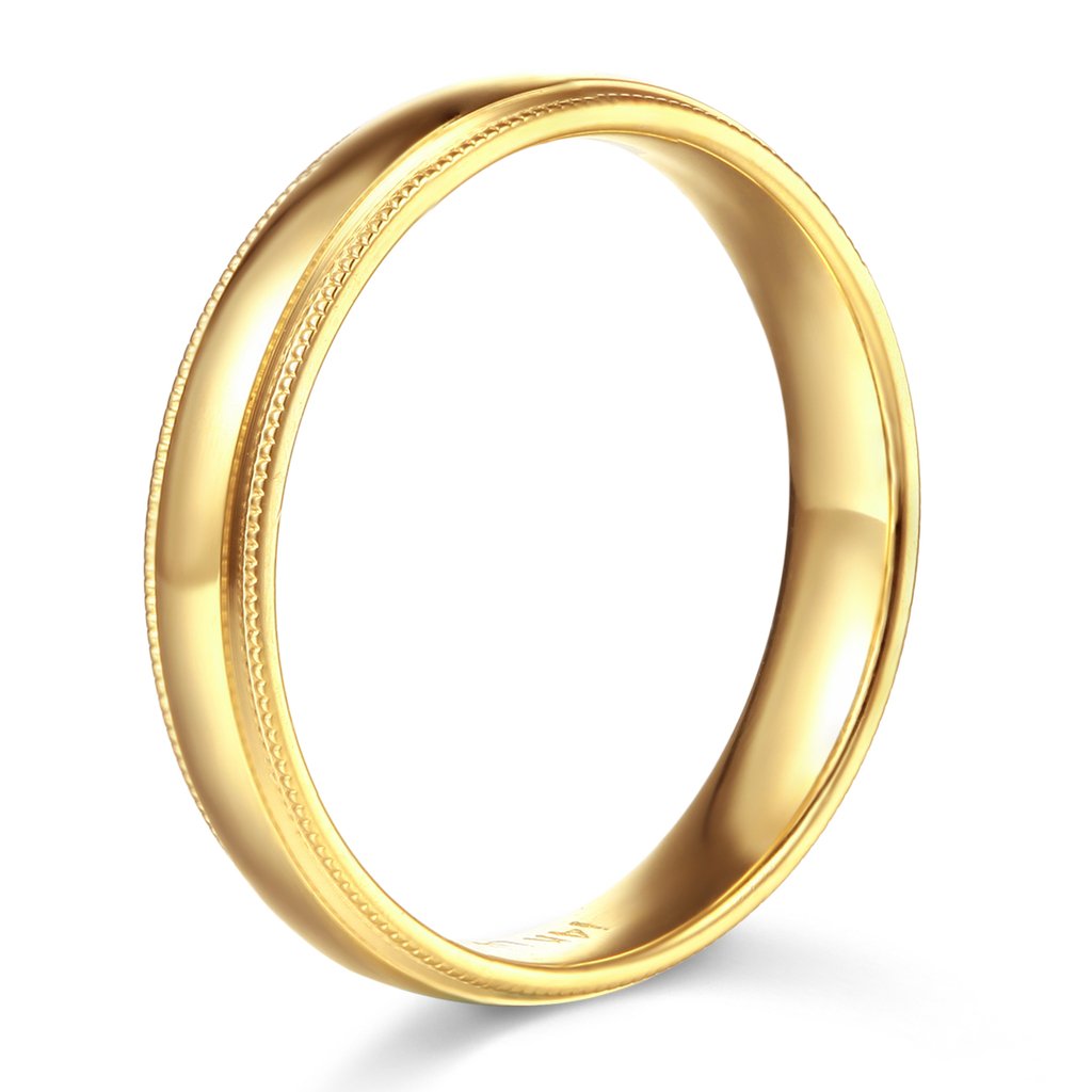 14k Yellow Gold 4mm Plain Milgrain Wedding Band - Size 5.5