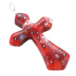 GlassOfVenice Murano Glass Red Millefiori Elegant Cross Pendant