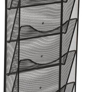 Displays2go Wall Mount Literature Rack, File Folder Organizer, 10 Dividable Pockets (Black Steel Mesh)